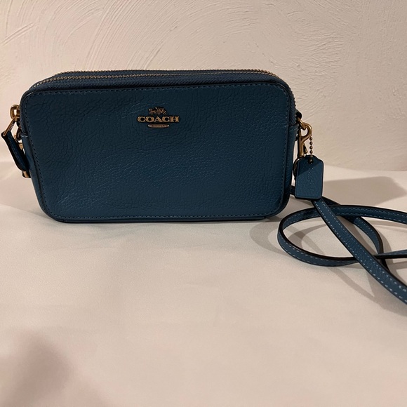 Coach | Bags | Coach Blue Leather Triple Compartment 2 Way Crossbody ...